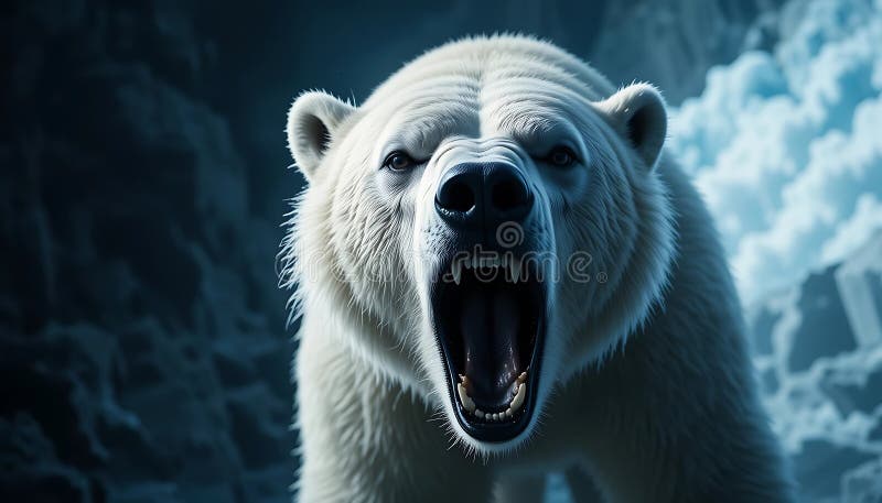 Roaring Polar Bear Close Up Showing Sharp Teeth in Arctic Stock ...