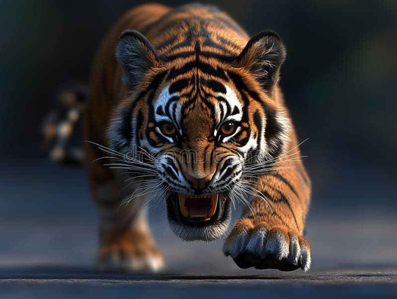 Roaring Tiger Charging Forward with Claws Ready Stock Illustration ...