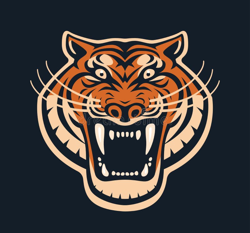 Roaring Tiger Head Front View Logo Design Template Icon Stock Vector ...