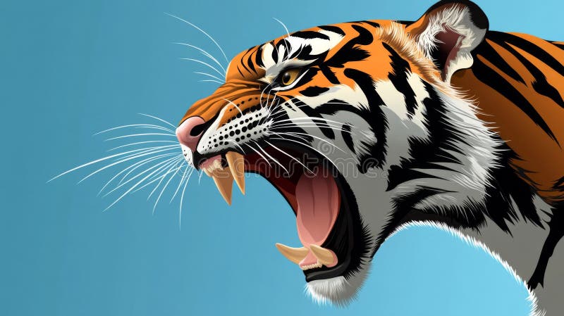 Roaring Tiger Portrait Digital Art Stock Illustration - Illustration of ...