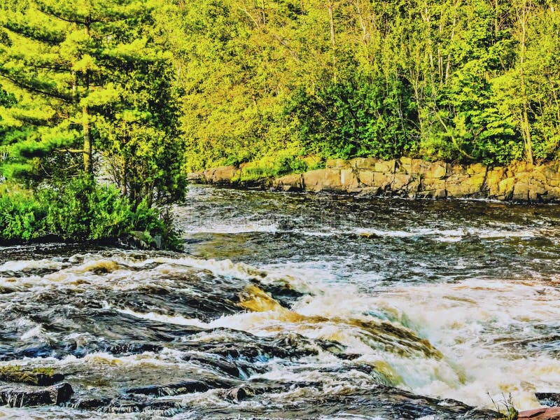 Roaring Water Cascade on a River Bend Stock Image - Image of shore ...