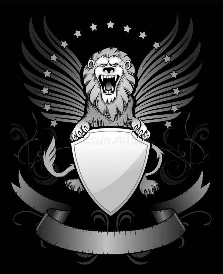 Roaring Winged Lion with Shield Stock Vector - Illustration of painting ...