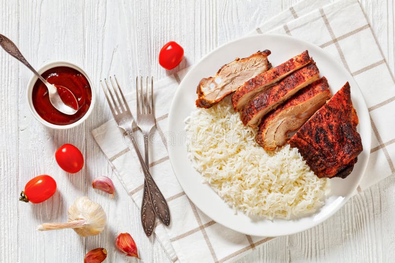 Roast Baby Back Pork Meaty Ribs with Basmati Rice Stock Photo - Image ...