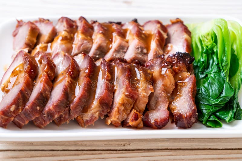 Roast barbecue red pork stock photo. Image of green - 152218030