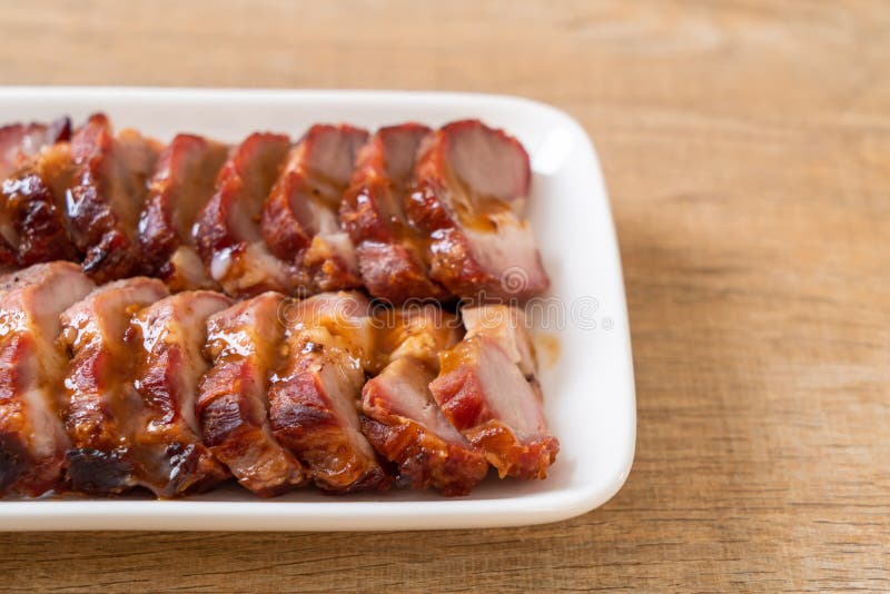 Roast barbecue red pork stock photo. Image of china - 152638368