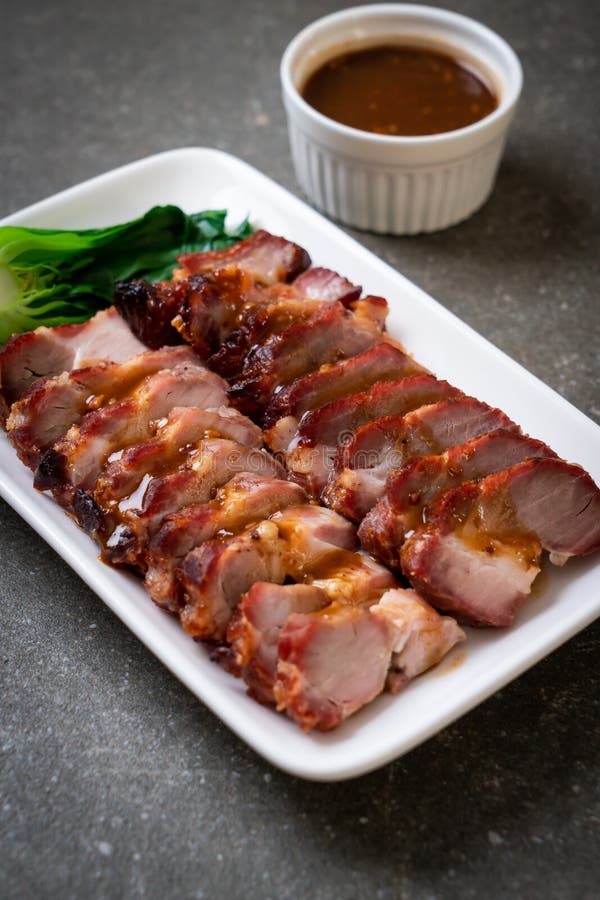 Roast barbecue red pork stock photo. Image of dinner - 154267736
