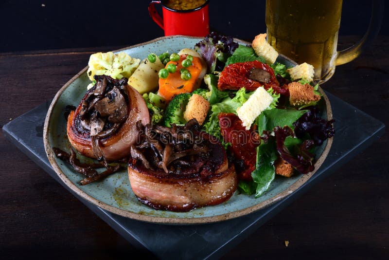 Roast Beef with Bacon Cheese and File Mignon Salad Stock Image - Image ...