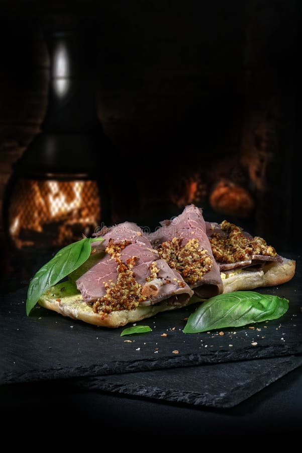 Roast Beef and Course Grain Mustard Sandwich Stock Image - Image of ...