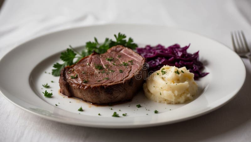 Roast Beef Dinner with Mashed Potatoes and Red Cabbage. Stock Image ...