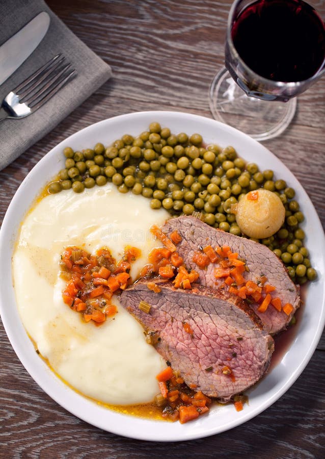 Roast Beef with Mashed Potatoes and Peas Stock Photo - Image of food ...