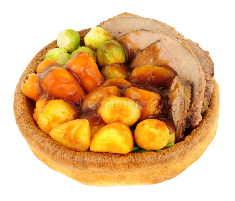 Roast Beef Meal in Yorkshire Pudding Stock Image - Image of isolated ...