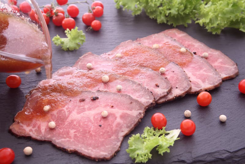 Roast beef stock photo. Image of lunch, green, meal, leaf - 80398256