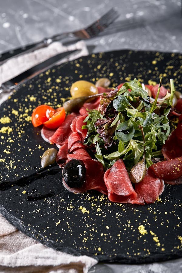 Roast Beef with Mix Leaves and Tartar Sauce Stock Image - Image of ...