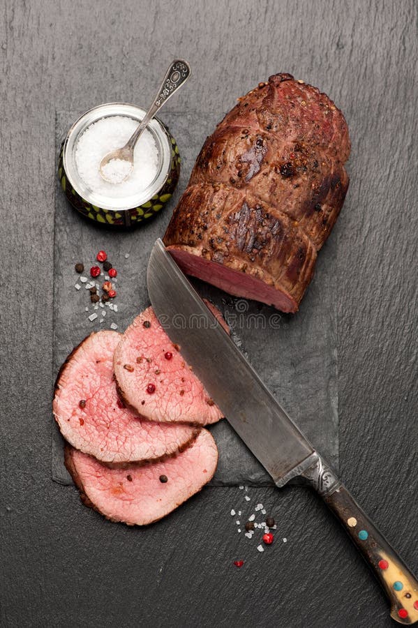 Roast Beef with Pepper and Salt Stock Photo - Image of spice, lunch ...