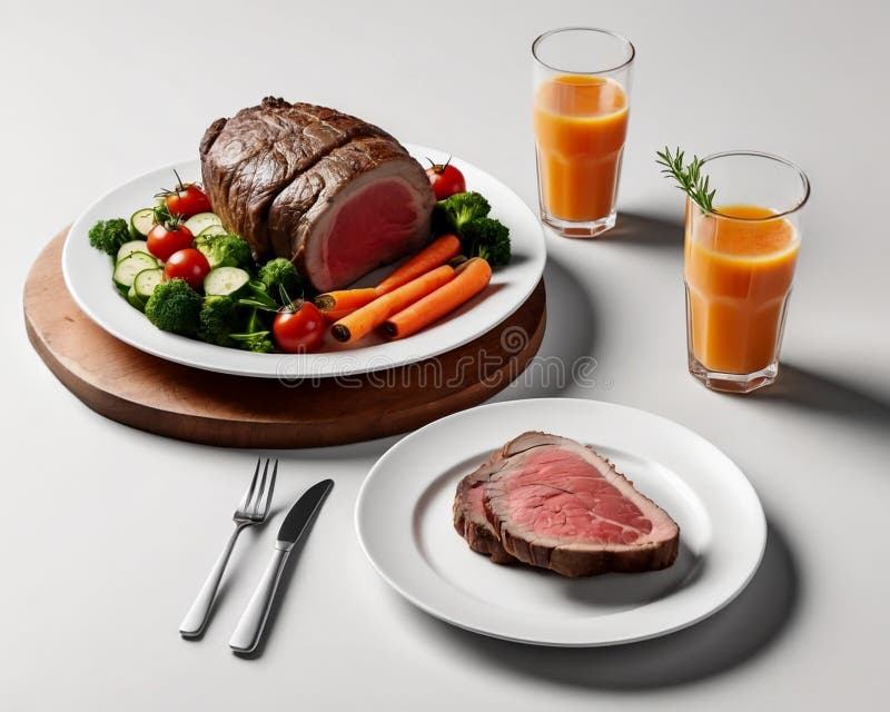 Roast Beef on a Plate with Bread on the Table Served for Dinner Stock ...