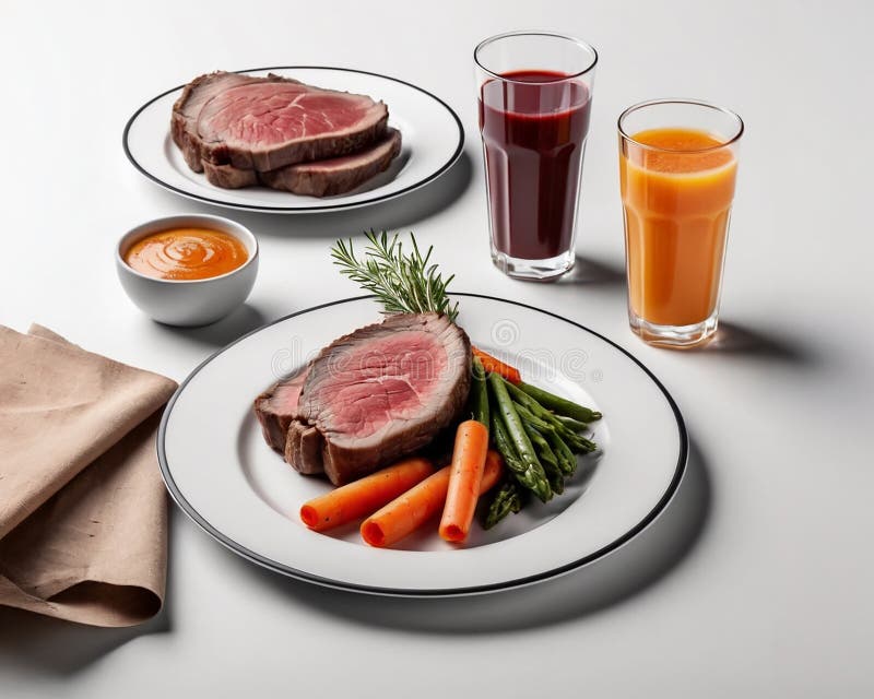 Roast Beef on a Plate with Bread on the Table Served for Dinner Stock ...