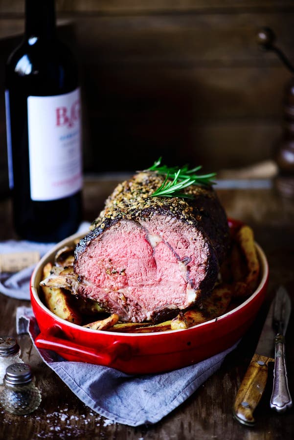 Roast Beef Rib Eye with Garlic and Rosemary.style Rustic Stock Image ...