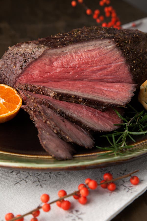 Roast Beef Rustic Style stock image. Image of rare, prime - 104715033