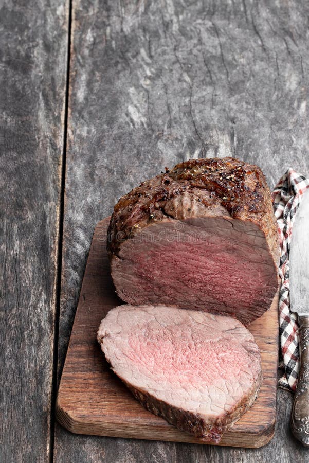 Roast Beef on Rustic Wooden Table Stock Photo - Image of meat, british ...