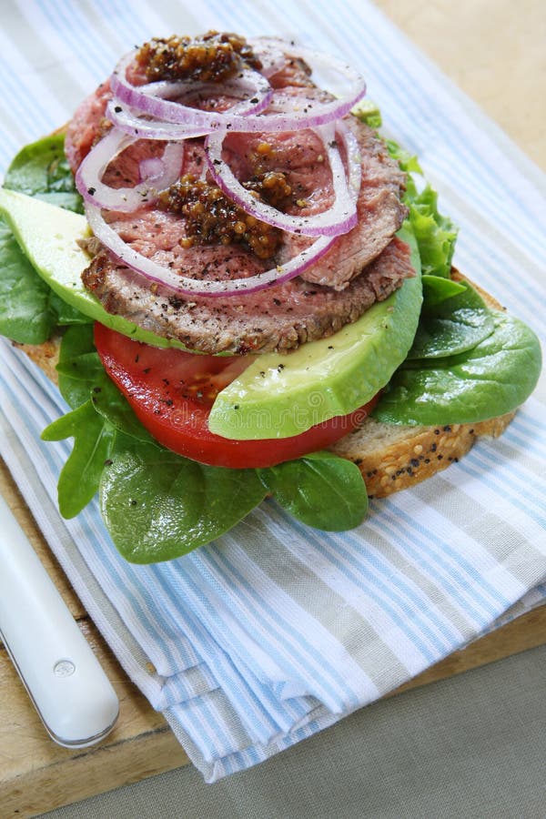Roast Beef Sandwich stock photo. Image of avocado, spinach - 3796928