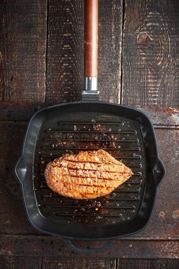 Roast Beef Steak on Pan Grill on the Table Stock Image - Image of calf ...