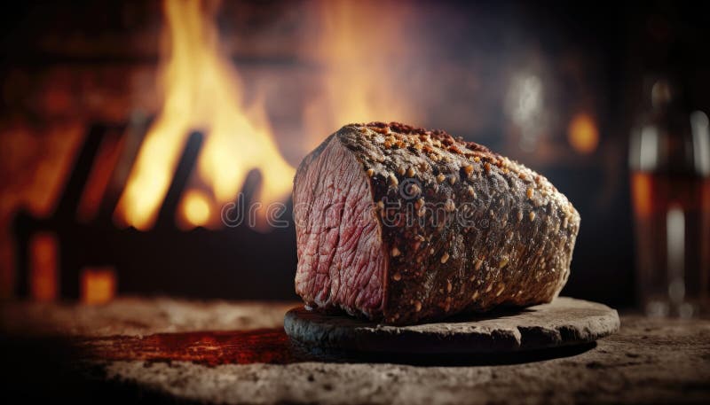 Roast Beef on Stone, Blurred Background, Rustic Pub. Generative AI ...