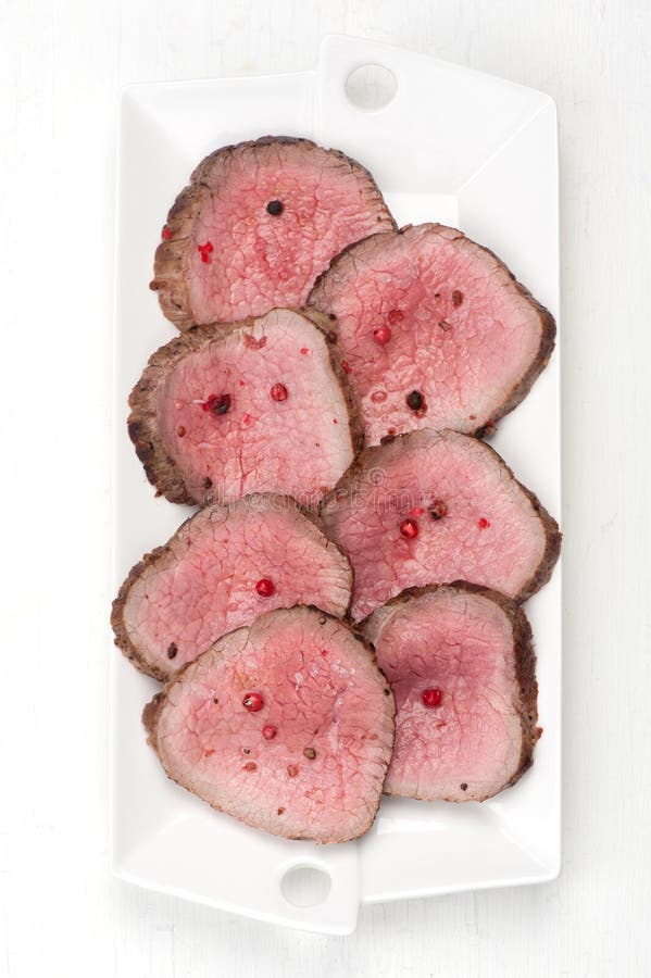 Roast Beef on White Plate. Top View Stock Image - Image of grilled ...