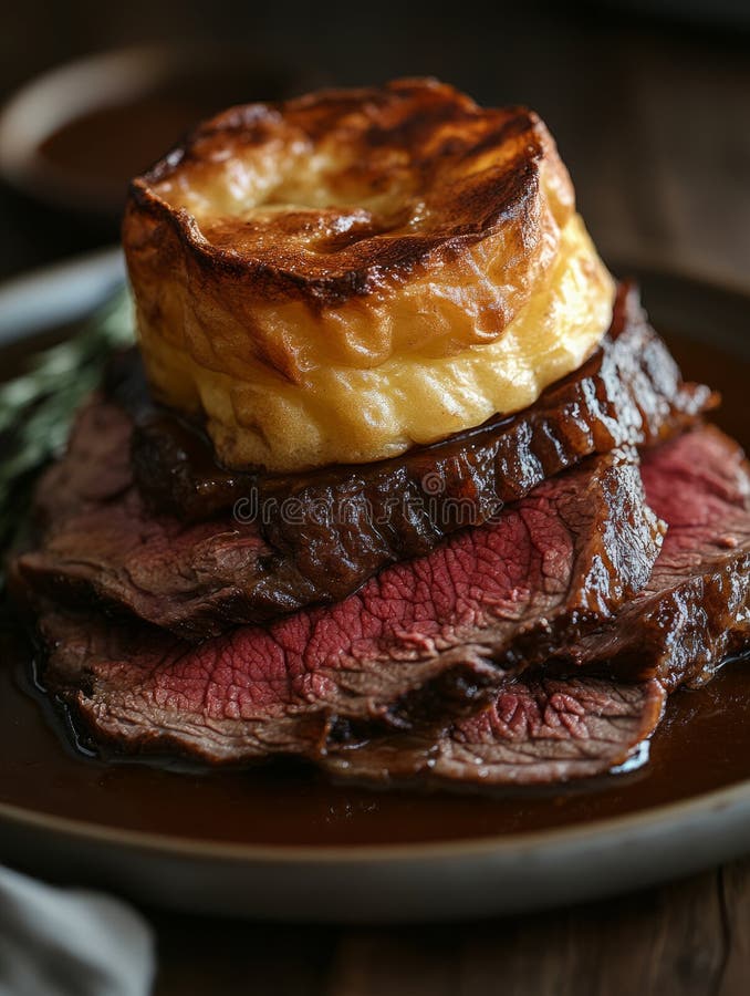 Roast Beef with Yorkshire Pudding on a Plate. Stock Photo - Image of ...
