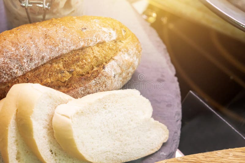 The Roast Bread and Slice Bread on the Disk. Stock Image - Image of ...