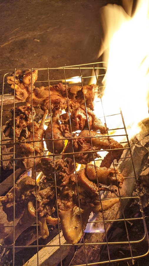 Roast Chicken with a Blazing Big Fire Stock Image - Image of roast ...