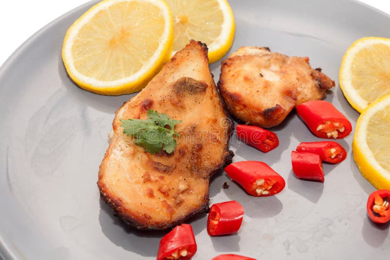 Roast Chicken with Chilli, Lemon Stock Image - Image of background ...