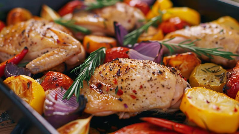 Roast Chicken with Colorful Vegetables Stock Photo - Image of cooking ...