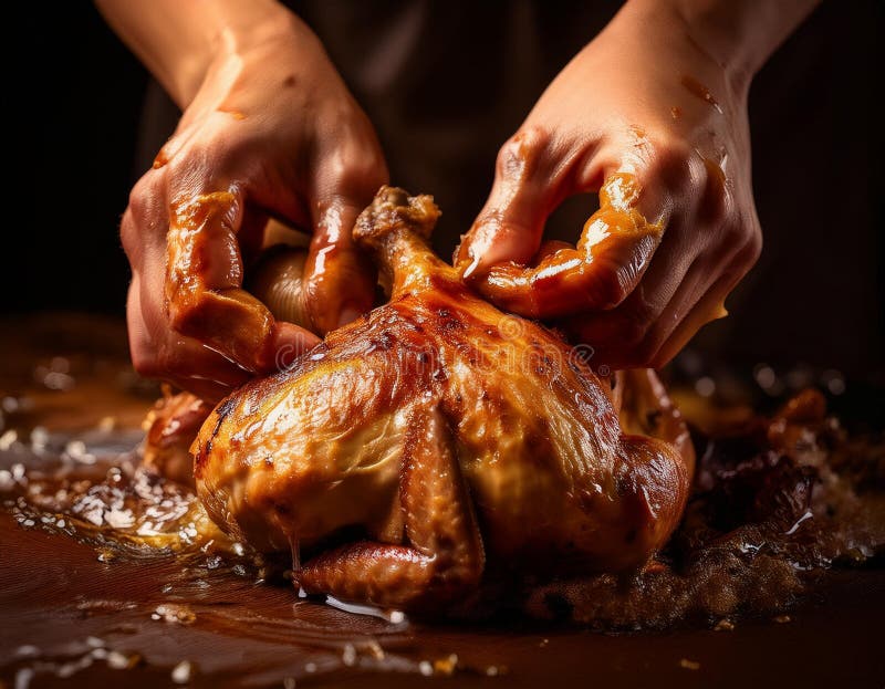 Roast Chicken is Cut Up for Eating with the Hands Stock Illustration ...
