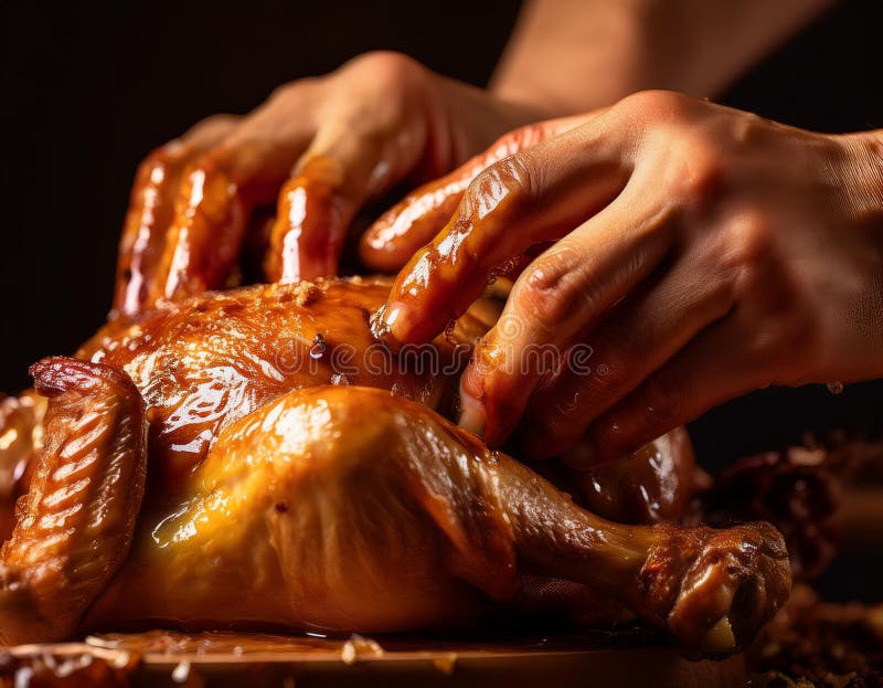 Roast Chicken is Cut Up for Eating with the Hands Stock Illustration ...