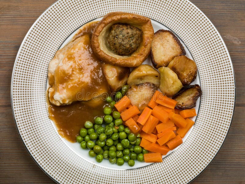 Roast Chicken Meal with Yorkshire Pudding and Stuffing Stock Photo ...