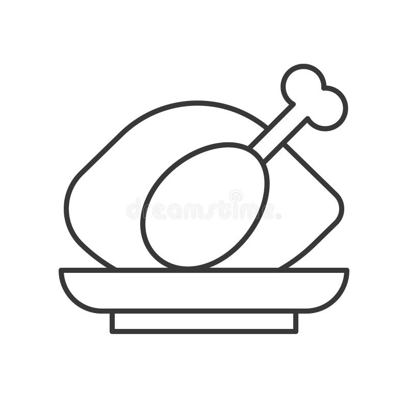 Roast Chicken on Plate, Food Outline Icon Stock Vector - Illustration ...