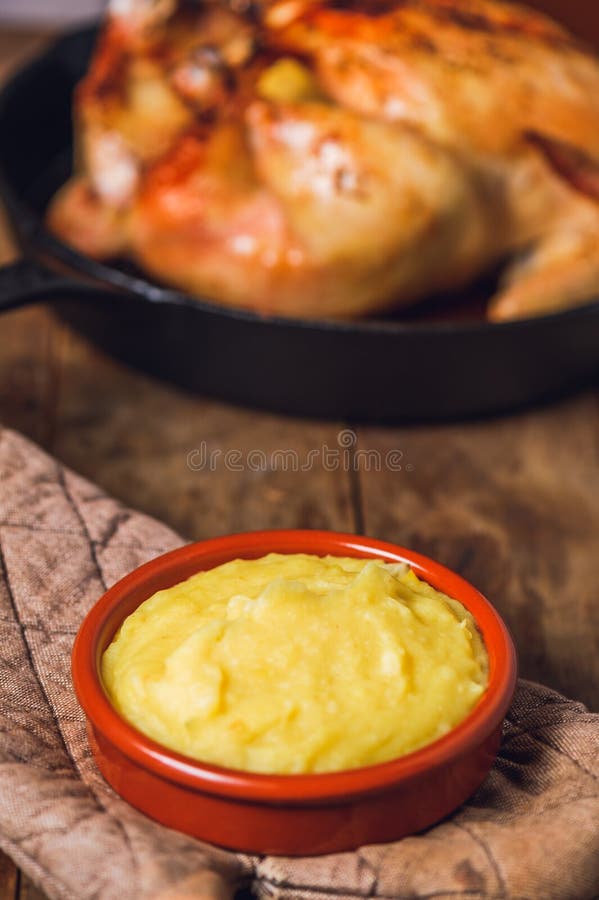Roast chicken and puree stock image. Image of rustic - 35544333