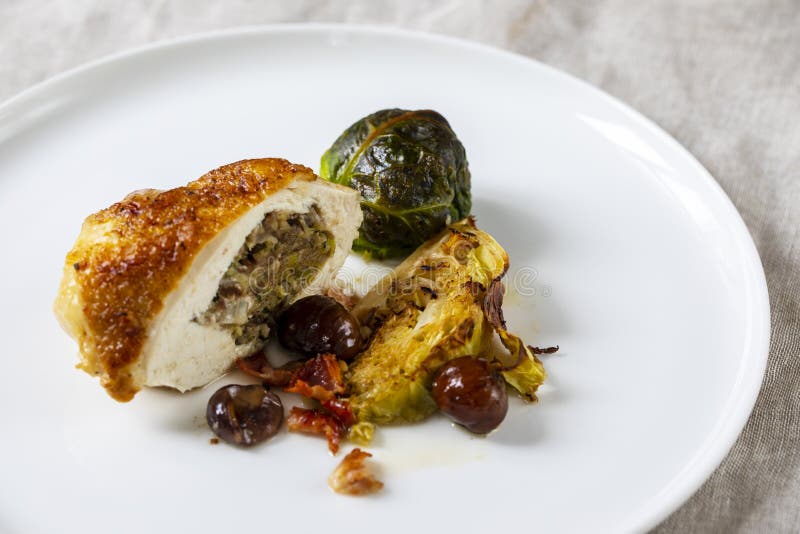 Roast chicken with cabbage stock photo. Image of bacon - 184871714