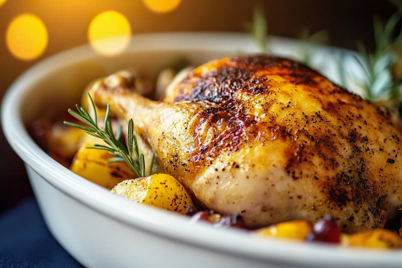 Roast Chicken Served with Vegetables in Cozy Setting during the Evening ...