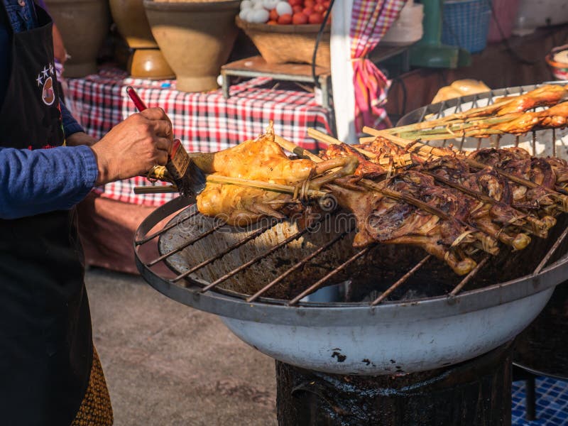 Roast Chicken in Local Market Stock Image - Image of food, cooking ...