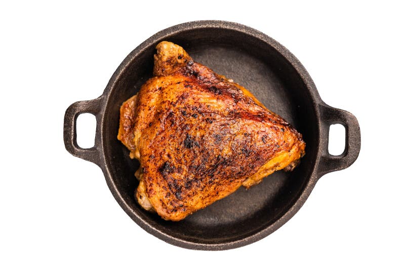 Roast Chicken Thigh with Spices and Herb Isolated on White Background ...