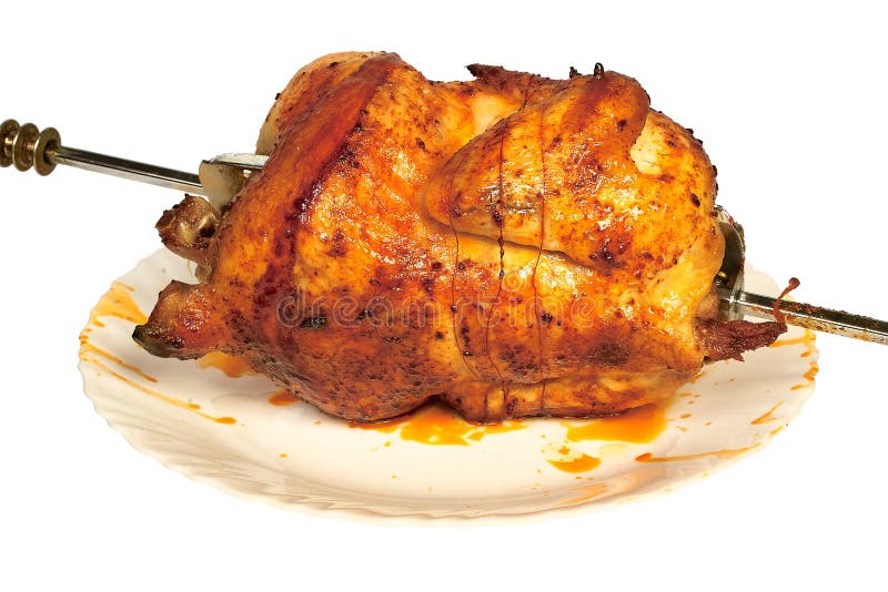 Roast Chicken on White Plate Stock Photo - Image of food, meat: 4107278
