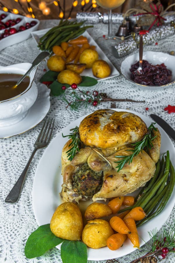 Roast Christmas Chicken Dinner Stock Image - Image of dinner, gravy ...