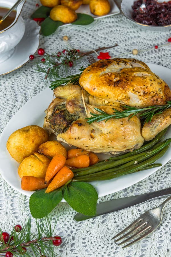 Roast Christmas Chicken Dinner Stock Image - Image of dinner, gravy ...
