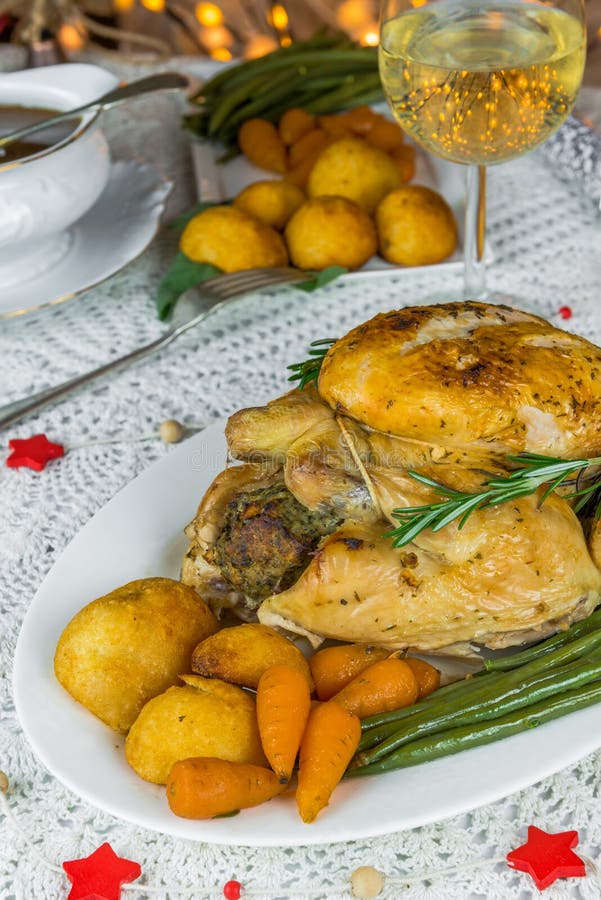Roast Christmas Chicken Dinner Stock Photo - Image of christmas ...