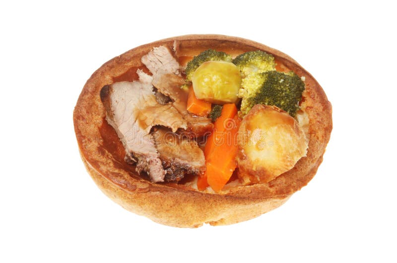 Roast Dinner in a Yorkshire Pudding Stock Photo - Image of food, beef ...