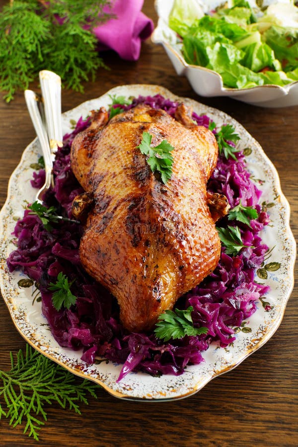 Roast duck with apples stock image. Image of vegetable - 46271901