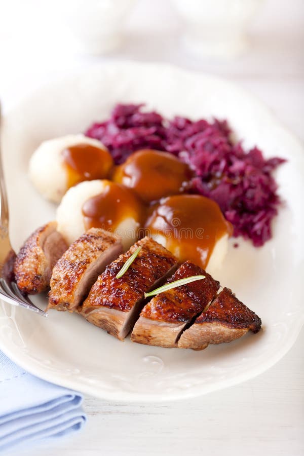 Roast Duck Breast with Potato Dumplings Stock Image - Image of roasted ...