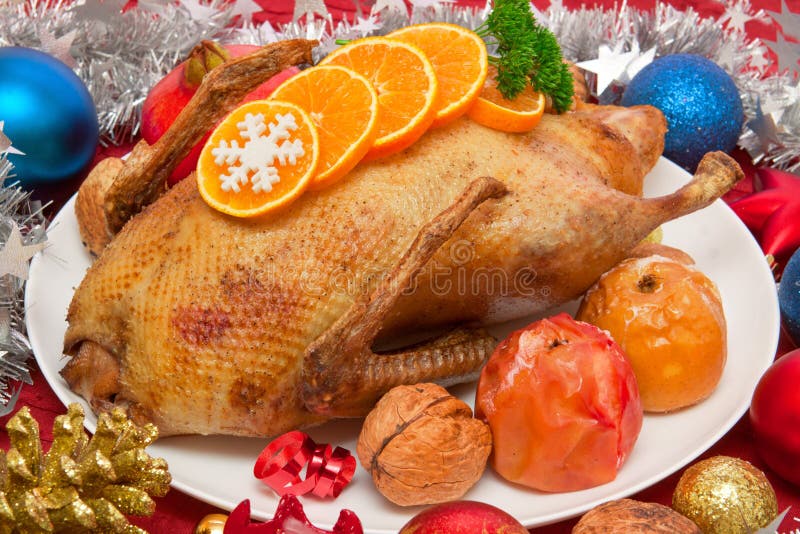 Roast Duck.Christmas Dinner. Stock Photo - Image of parsley, dinner ...