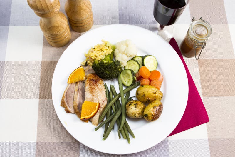 Roast duck meal stock image. Image of courgettes, bird - 72058107